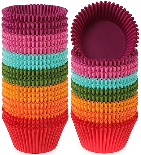 Caperci Bright Rainbow Jumbo Cupcake Liners Extra Large Muffin Baking Cups 300-Count, Odorless, Upgraded & Food Grade Grease-Proof Paper