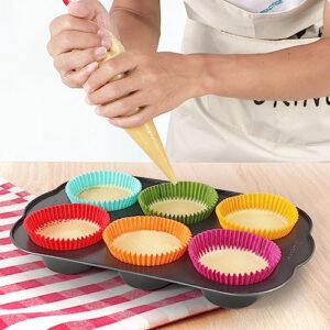 Caperci Bright Rainbow Jumbo Cupcake Liners Extra Large Muffin Baking Cups 300-Count, Odorless, Upgraded & Food Grade Grease-Proof Paper