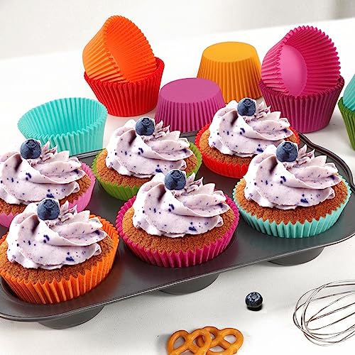 Caperci Bright Rainbow Jumbo Cupcake Liners Extra Large Muffin Baking Cups 300-Count, Odorless, Upgraded & Food Grade Grease-Proof Paper