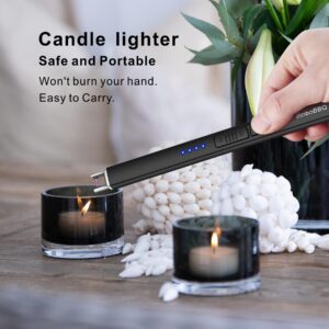 ilinboBBQ Lighter Electric Candle Lighter with LED Battery Display USB Rechargeable Lighter Windproof Flameless Long Lighters for Candle BBQ Camping （Black