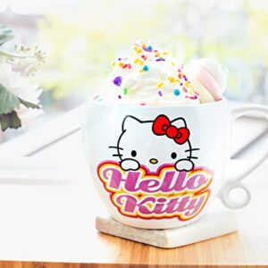 Sanrio Hello Kitty Hearts Ceramic Coffee Cup With Loop Handle | Mug For Tea, Espresso, Cocoa | Holds 16 Ounces