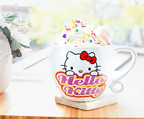 Sanrio Hello Kitty Hearts Ceramic Coffee Cup With Loop Handle | Mug For Tea, Espresso, Cocoa | Holds 16 Ounces