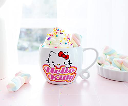 Sanrio Hello Kitty Hearts Ceramic Coffee Cup With Loop Handle | Mug For Tea, Espresso, Cocoa | Holds 16 Ounces