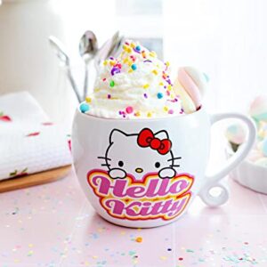 Sanrio Hello Kitty Hearts Ceramic Coffee Cup With Loop Handle | Mug For Tea, Espresso, Cocoa | Holds 16 Ounces