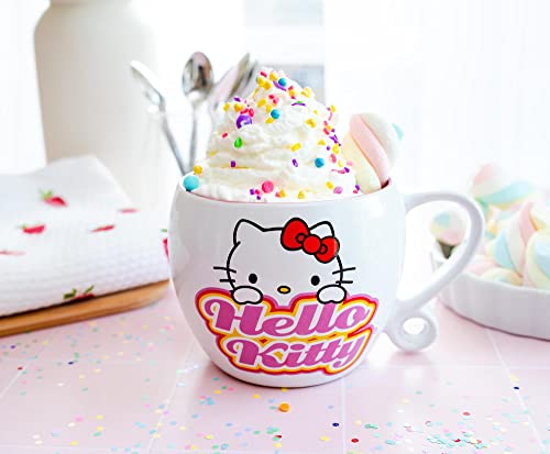 Sanrio Hello Kitty Hearts Ceramic Coffee Cup With Loop Handle | Mug For Tea, Espresso, Cocoa | Holds 16 Ounces