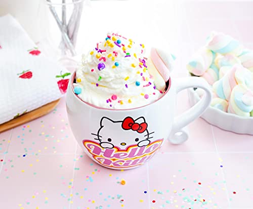 Sanrio Hello Kitty Hearts Ceramic Coffee Cup With Loop Handle | Mug For Tea, Espresso, Cocoa | Holds 16 Ounces