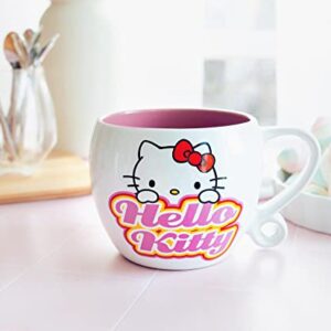 Sanrio Hello Kitty Hearts Ceramic Coffee Cup With Loop Handle | Mug For Tea, Espresso, Cocoa | Holds 16 Ounces