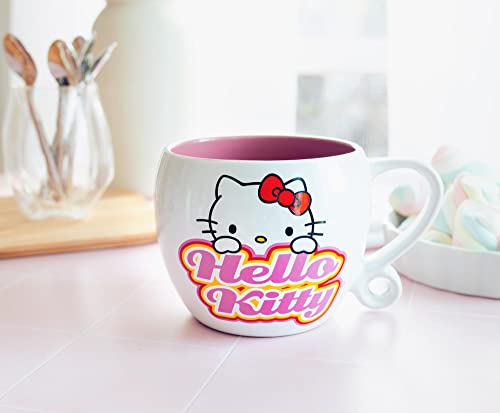 Sanrio Hello Kitty Hearts Ceramic Coffee Cup With Loop Handle | Mug For Tea, Espresso, Cocoa | Holds 16 Ounces