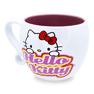 Sanrio Hello Kitty Hearts Ceramic Coffee Cup With Loop Handle | Mug For Tea, Espresso, Cocoa | Holds 16 Ounces