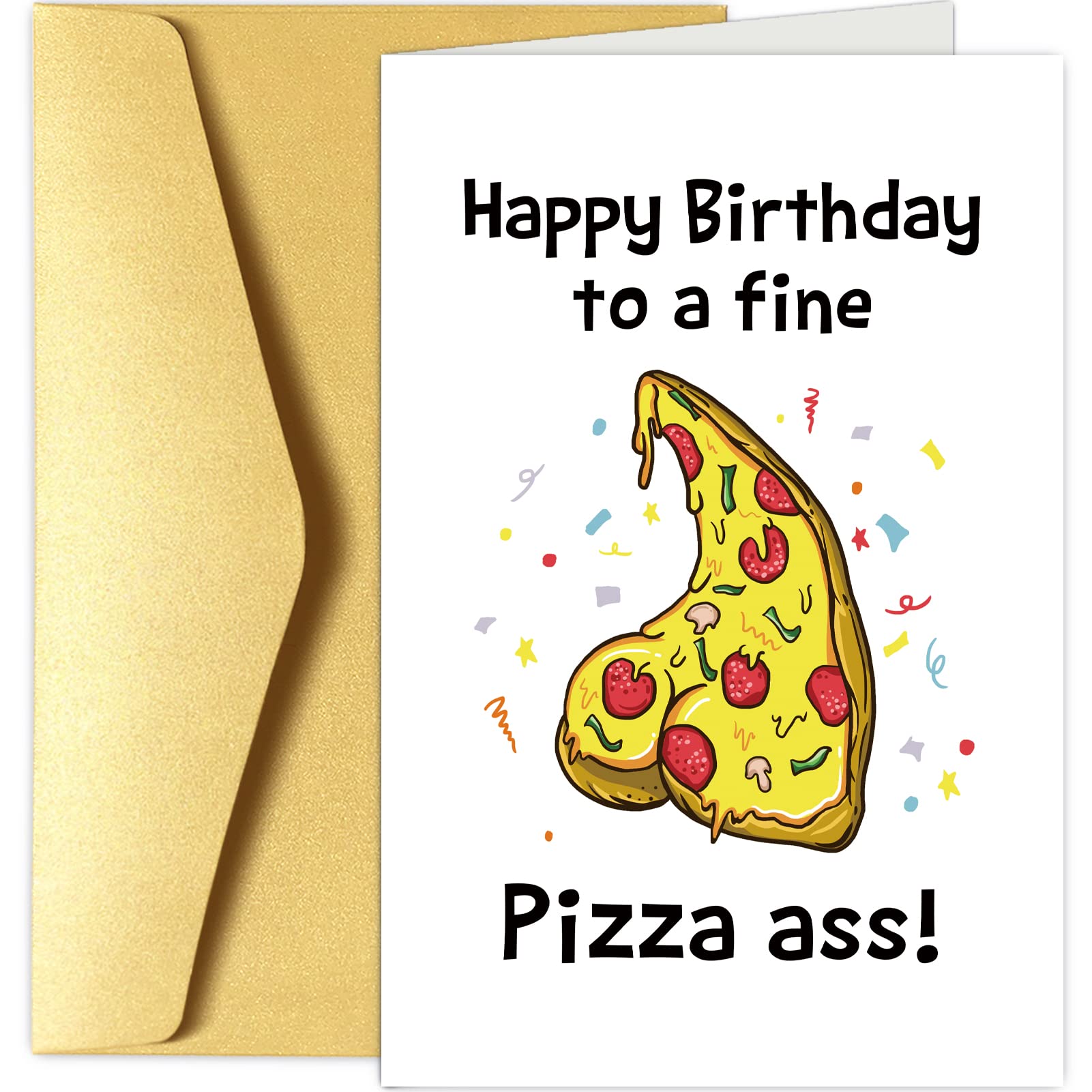 Chenive Naughty Birthday Card for Him, Funny Pizza Birthday Card, Birthday Greeting Card for Husband Boyfriend Friend, Happy Birthday To A Fine Pizza Ass Card