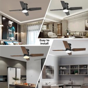 Ohniyou Ceiling Fan with Lights Flush Mount,40'' Small Ceiling Fans with Lights and Remote Control,Indoor Outdoor Quiet DC Black Low Profile Ceiling Fan for Patio Kitchen Dining Room Bedroom