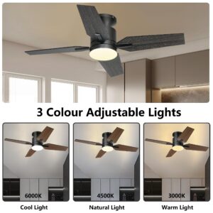 Ohniyou Ceiling Fan with Lights Flush Mount,40'' Small Ceiling Fans with Lights and Remote Control,Indoor Outdoor Quiet DC Black Low Profile Ceiling Fan for Patio Kitchen Dining Room Bedroom