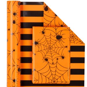 wrapaholic halloween reversible wrapping paper roll - mini roll - 17 inch x 33 feet - spider design, perfect for halloween decorations, holiday, party