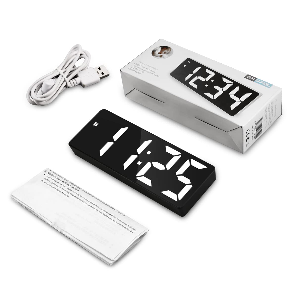 LOFICOPER Digital Alarm Clock for Bedroom, LED Alarm Clock with 6.5'' Large Display, Desk Alarm Clock for Teens, with USB Port, Snooze, Work Day Mode, Black Case and White Digit