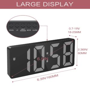 LOFICOPER Digital Alarm Clock for Bedroom, LED Alarm Clock with 6.5'' Large Display, Desk Alarm Clock for Teens, with USB Port, Snooze, Work Day Mode, Black Case and White Digit