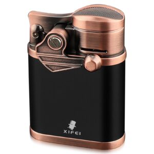 xifei cigar lighter 4 jet flame torch lighter with cigar holder, windproof rocker arm lighter adjustable flame, refillable butane lighter smoking lighters gift for men (bronze)