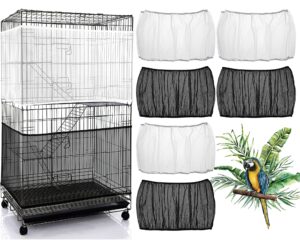 windyun 6 pcs bird cage seed catcher large adjustable bird cage cover airy gauze bird cage net seeds guard dust-proof mesh skirt cover for parrot universal birdcage accessories, black and white