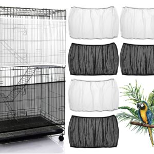 Windyun 6 Pcs Bird Cage Seed Catcher Large Adjustable Bird Cage Cover Airy Gauze Bird Cage Net Seeds Guard Dust-Proof Mesh Skirt Cover for Parrot Universal Birdcage Accessories, Black and White