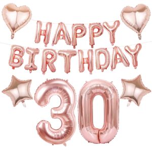 rose gold happy birthday balloons banner, 30th birthday decorations 16 inch mylar foil letters sign balloons banner for thirty year old birthday party supplies (30th)