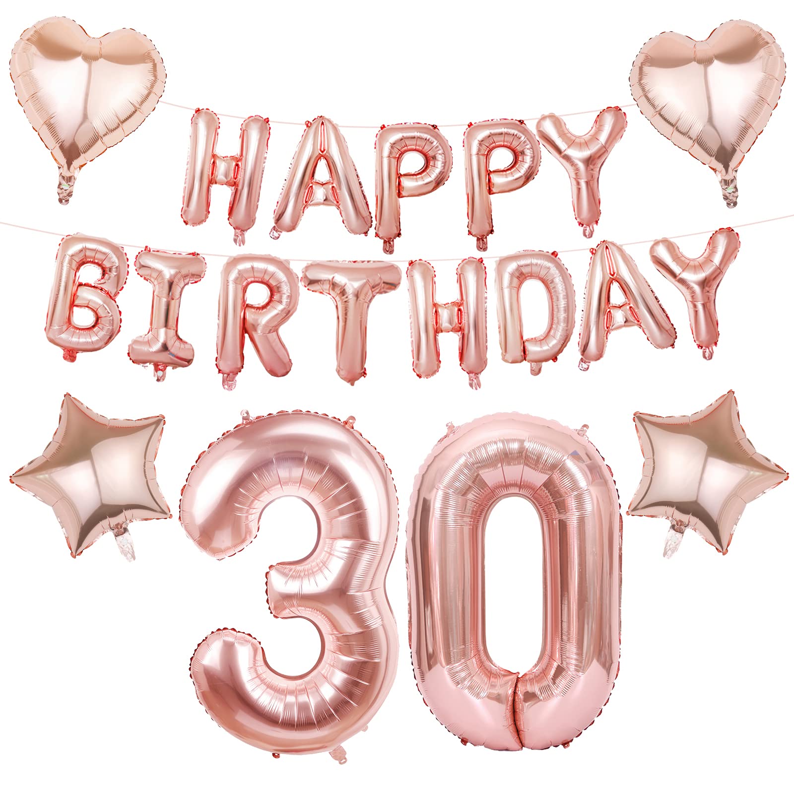 Rose Gold Happy Birthday Balloons Banner, 30th Birthday Decorations 16 Inch Mylar Foil Letters Sign Balloons Banner for Thirty Year Old Birthday Party Supplies (30th)