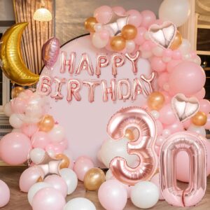 Rose Gold Happy Birthday Balloons Banner, 30th Birthday Decorations 16 Inch Mylar Foil Letters Sign Balloons Banner for Thirty Year Old Birthday Party Supplies (30th)