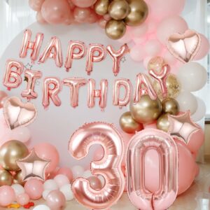 Rose Gold Happy Birthday Balloons Banner, 30th Birthday Decorations 16 Inch Mylar Foil Letters Sign Balloons Banner for Thirty Year Old Birthday Party Supplies (30th)