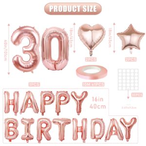 Rose Gold Happy Birthday Balloons Banner, 30th Birthday Decorations 16 Inch Mylar Foil Letters Sign Balloons Banner for Thirty Year Old Birthday Party Supplies (30th)