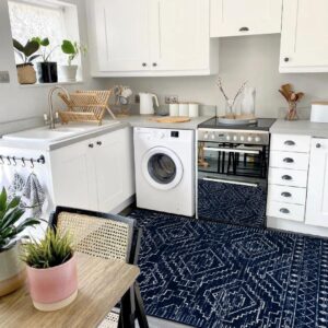 Wonnitar Moroccan 5x7 Blue Rugs for Living Room, Washable Geometric Tribal Bedroom Area Rug, Large Non-Shedding Soft Low Pile Stain Resistant Carpet for Den Kitchen Home Decor (Blue,5'x7')