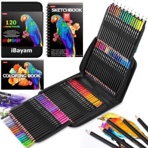 ibayam 123-pack colored pencils set with gift case, 3-color sketch pad, coloring book, professional artist drawing pencils kit art supplies for adults kids girls teens sketching shading blending