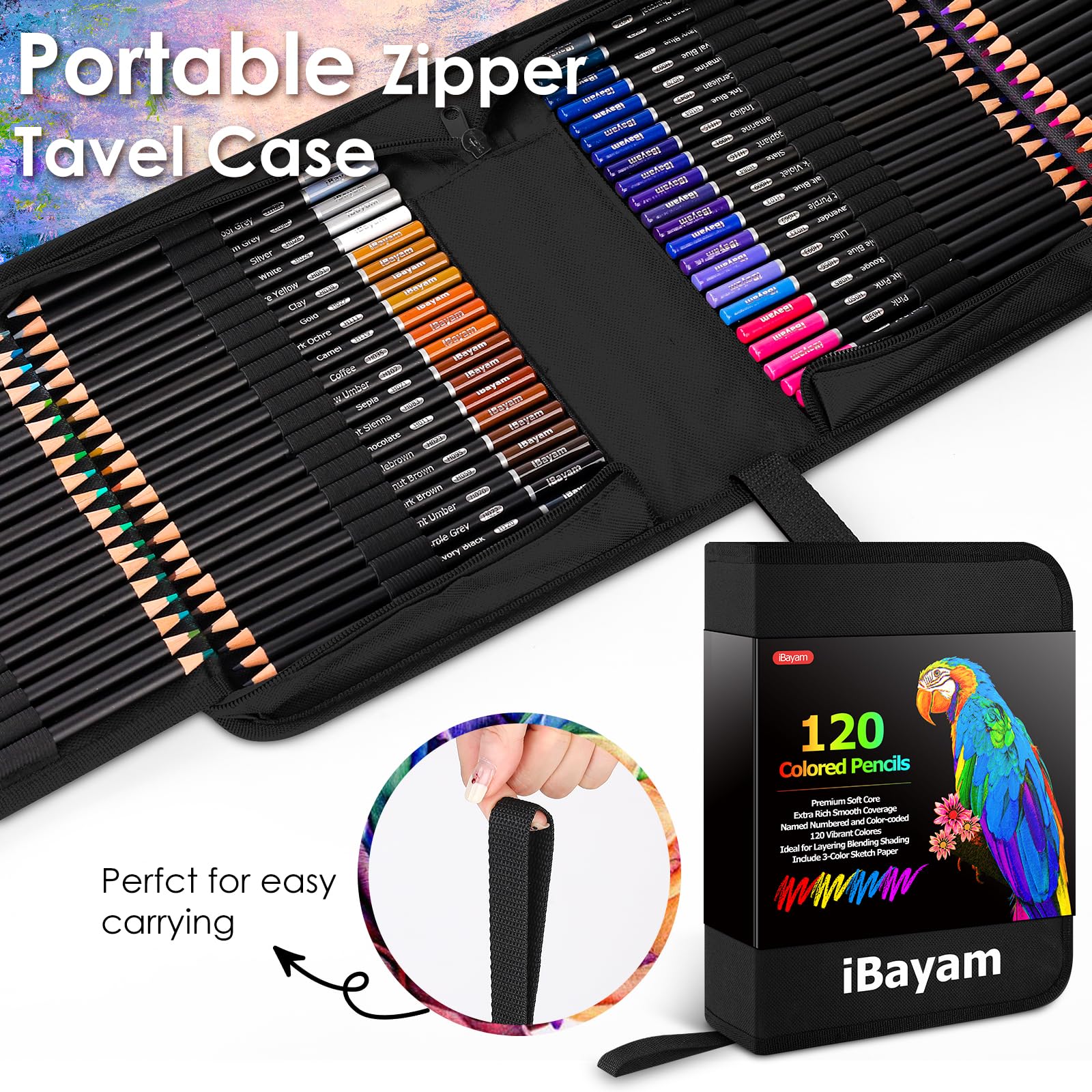 iBayam 123-Pack Colored Pencils Set with Gift Case, 3-Color Sketch Pad, Coloring Book, Professional Artist Drawing Pencils Kit Art Supplies for Adults Kids Girls Teens Sketching Shading Blending