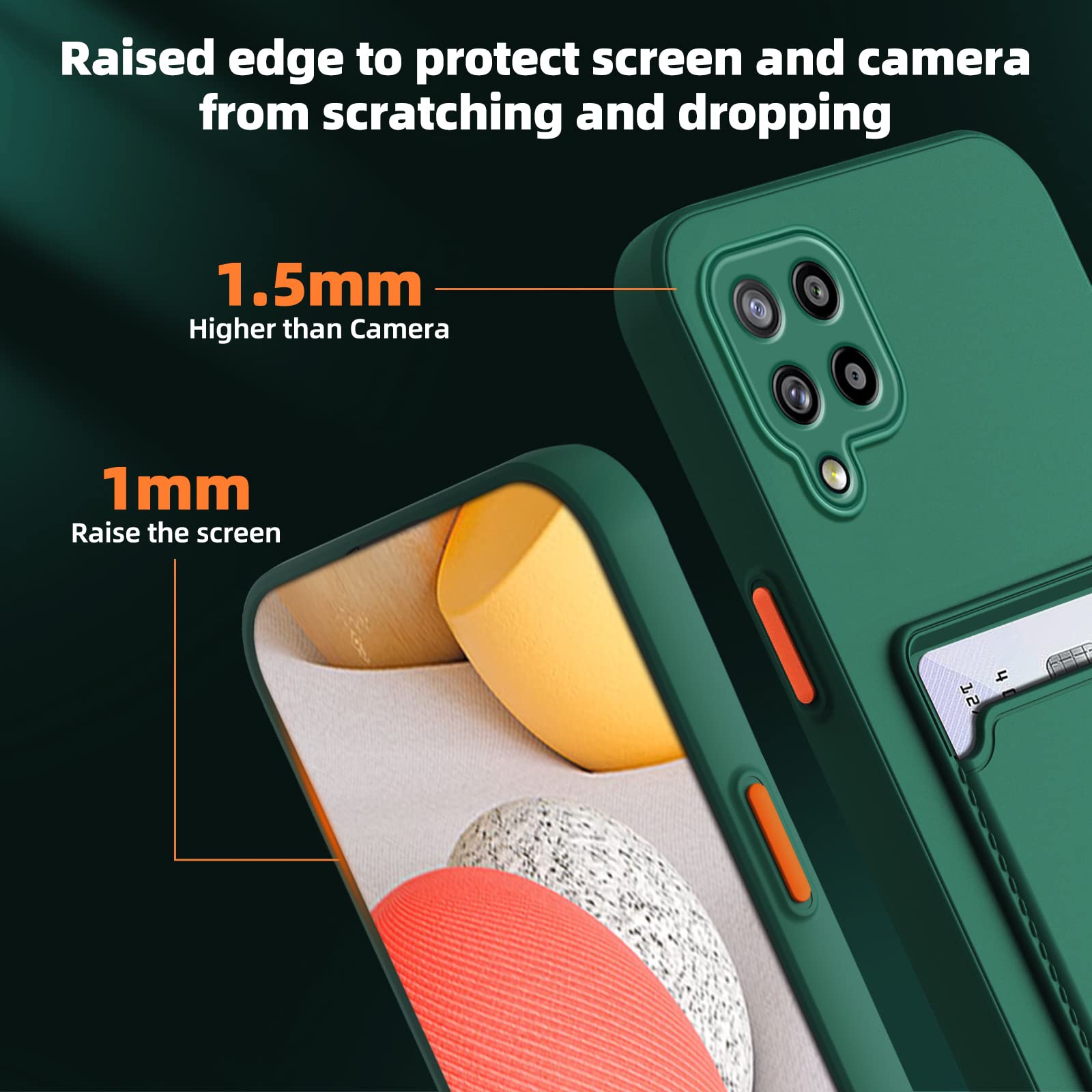 for Samsung Galaxy A42 5g Case, A42 5g Phone Case with Minimalist Credit Card Holder Slot TPU TPU Silicone Scratch-Resistant Slim Card Slot Wallet Case Protective Cover for Galaxy A42 5g-Dark Green