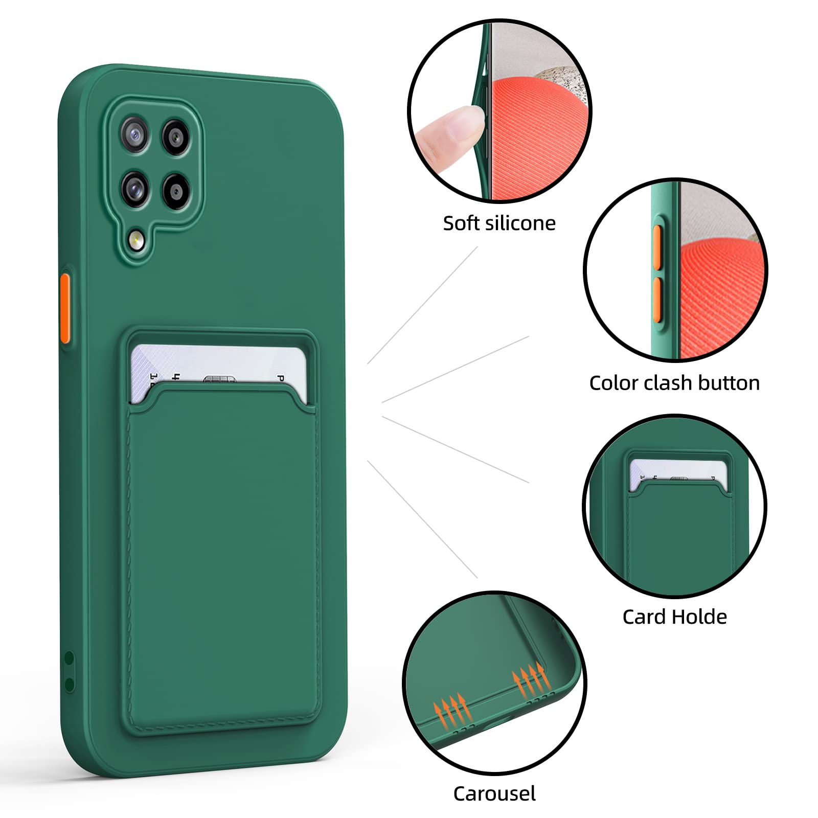 for Samsung Galaxy A42 5g Case, A42 5g Phone Case with Minimalist Credit Card Holder Slot TPU TPU Silicone Scratch-Resistant Slim Card Slot Wallet Case Protective Cover for Galaxy A42 5g-Dark Green