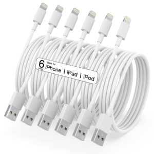 iphone charger[apple mfi certified] 6pack（3/3/6/6/6/10 ft） lightning cable power fast charging cord cable compatible iphone 14/13 /12/11 pro max/xr/xs/8/7/plus/6s/se/ipad(white)…