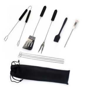 grill accessories 16inch, grill fancy bbq grill accessories 10pcs stainless steel grill accessories with spatula, fork, tongs,thermometer,skewer,bbq, camping,family barbecue