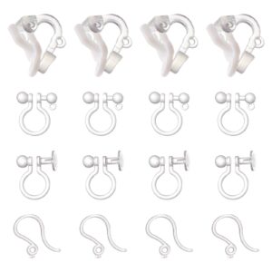 sunnyclue 1 box 200pcs 4 style plastic earrings hooks clip on earrings findings plastic earring converters clear non pierced earrings components for jewelry making diy dangle earrings craft supplies