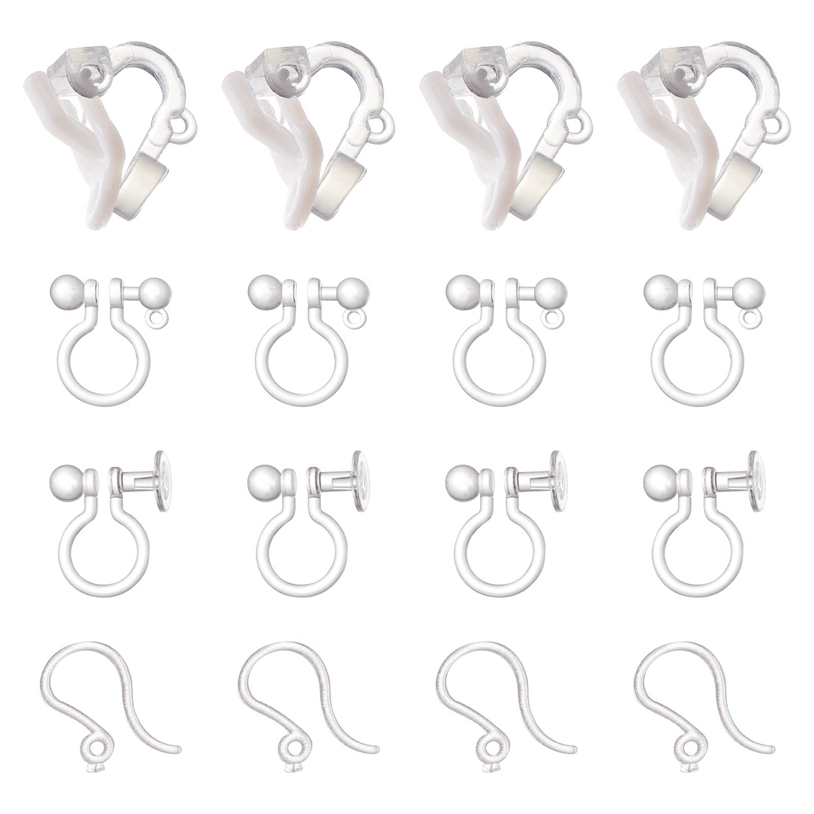 SUNNYCLUE 1 Box 200Pcs 4 Style Plastic Earrings Hooks Clip on Earrings Findings Plastic Earring Converters Clear Non Pierced Earrings Components for Jewelry Making DIY Dangle Earrings Craft Supplies