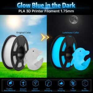 SUNLU Glow in the Dark PLA Filament, Neatly Wound Luminous PLA 3D Printer Filament 1.75mm Dimensional Accuracy +/- 0.02mm, Fit Most FDM 3D Printer, 1kg Spool (2.2lbs), 330 Meters, White PLA, Glow Blue