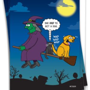 NobleWorks 12 Funny Halloween Greeting Cards Boxed Set with 5 x 7 Inch Envelopes (1 Design, 12 Each) Witch Dog C10153HWG-B12x1