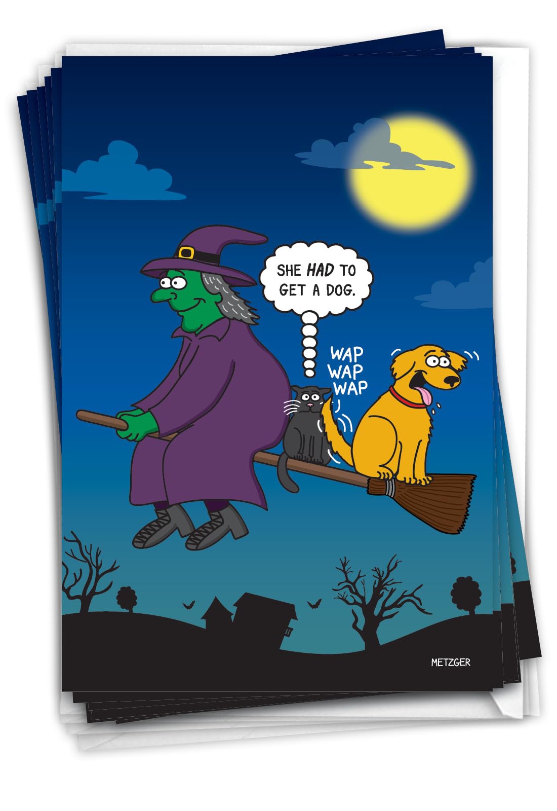 NobleWorks 12 Funny Halloween Greeting Cards Boxed Set with 5 x 7 Inch Envelopes (1 Design, 12 Each) Witch Dog C10153HWG-B12x1