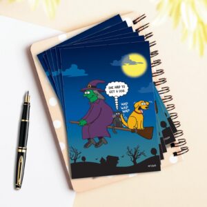 NobleWorks 12 Funny Halloween Greeting Cards Boxed Set with 5 x 7 Inch Envelopes (1 Design, 12 Each) Witch Dog C10153HWG-B12x1