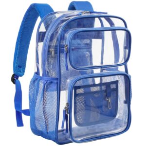 packism clear backpack for school - 17 inch large heavy duty clear bookbag, see through pvc transparent backpacks with 2 front pockets for college work, blue (for age 12 above)