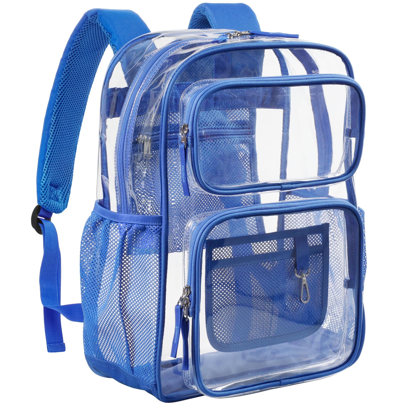 PACKISM Clear Backpack for School - 17 inch Large Heavy Duty Clear Bookbag, See Through PVC Transparent Backpacks with 2 Front Pockets for College Work, Blue (for age 12 above)