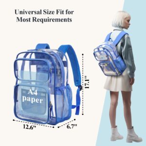 PACKISM Clear Backpack for School - 17 inch Large Heavy Duty Clear Bookbag, See Through PVC Transparent Backpacks with 2 Front Pockets for College Work, Blue (for age 12 above)