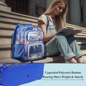 PACKISM Clear Backpack for School - 17 inch Large Heavy Duty Clear Bookbag, See Through PVC Transparent Backpacks with 2 Front Pockets for College Work, Blue (for age 12 above)