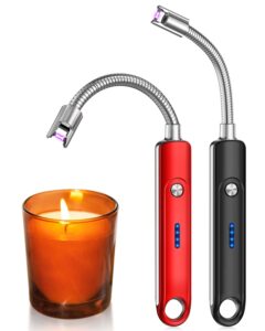 candle lighters 2 pack windproof electric lighters usb rechargeable 360° flexible neck long lighter with safety lock flameless plasma arc lighter for candle grill aromatherapy camping (black+red)