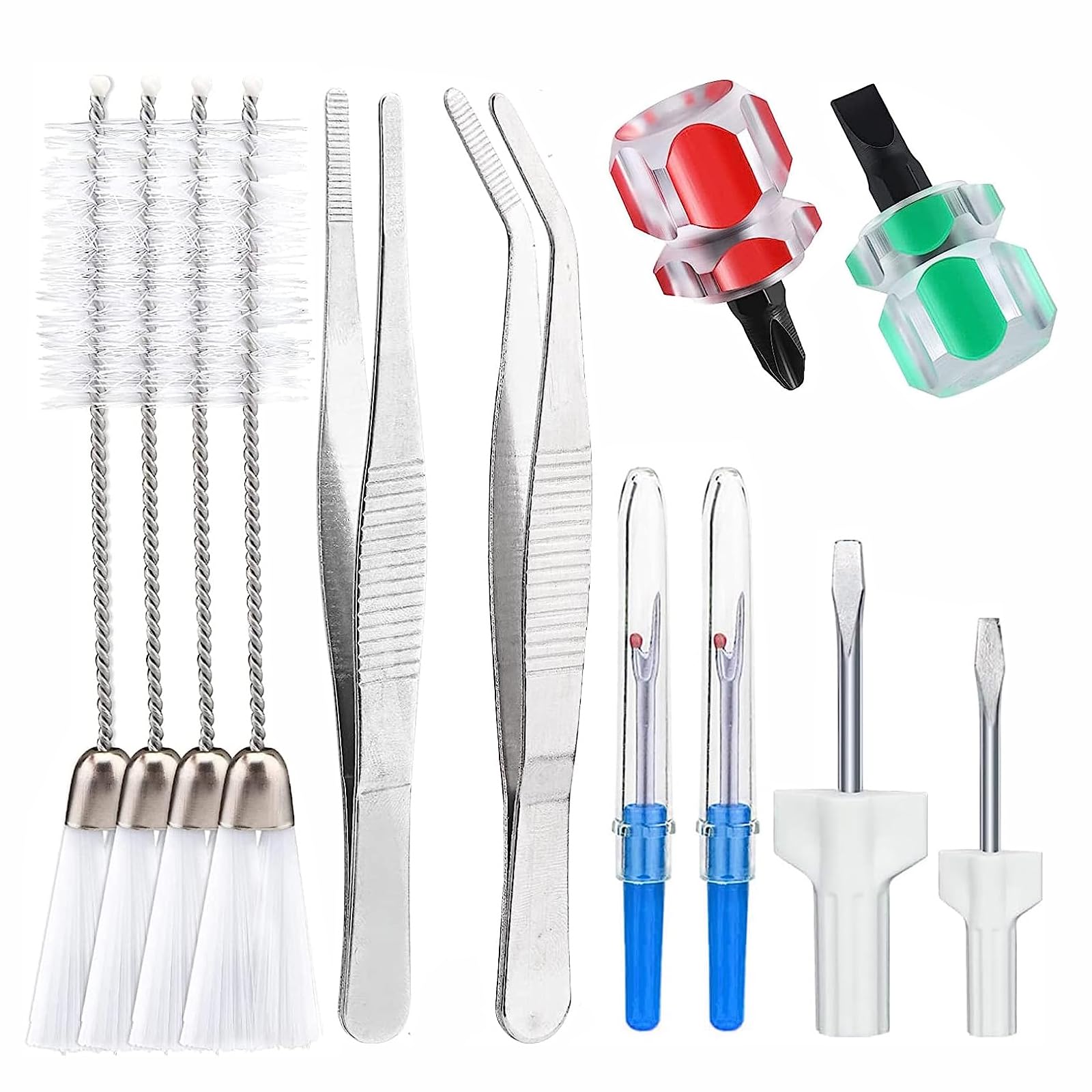 Essential Sewing Machine Cleaning Kit 12Pcs Includes Durable Tweezers Double Headed Lint Brush 4Pcs Short Screwdrivers,Seam Rippers|Sewing Machine Repair Tools for Sewing Lover Maintain Daily Needs