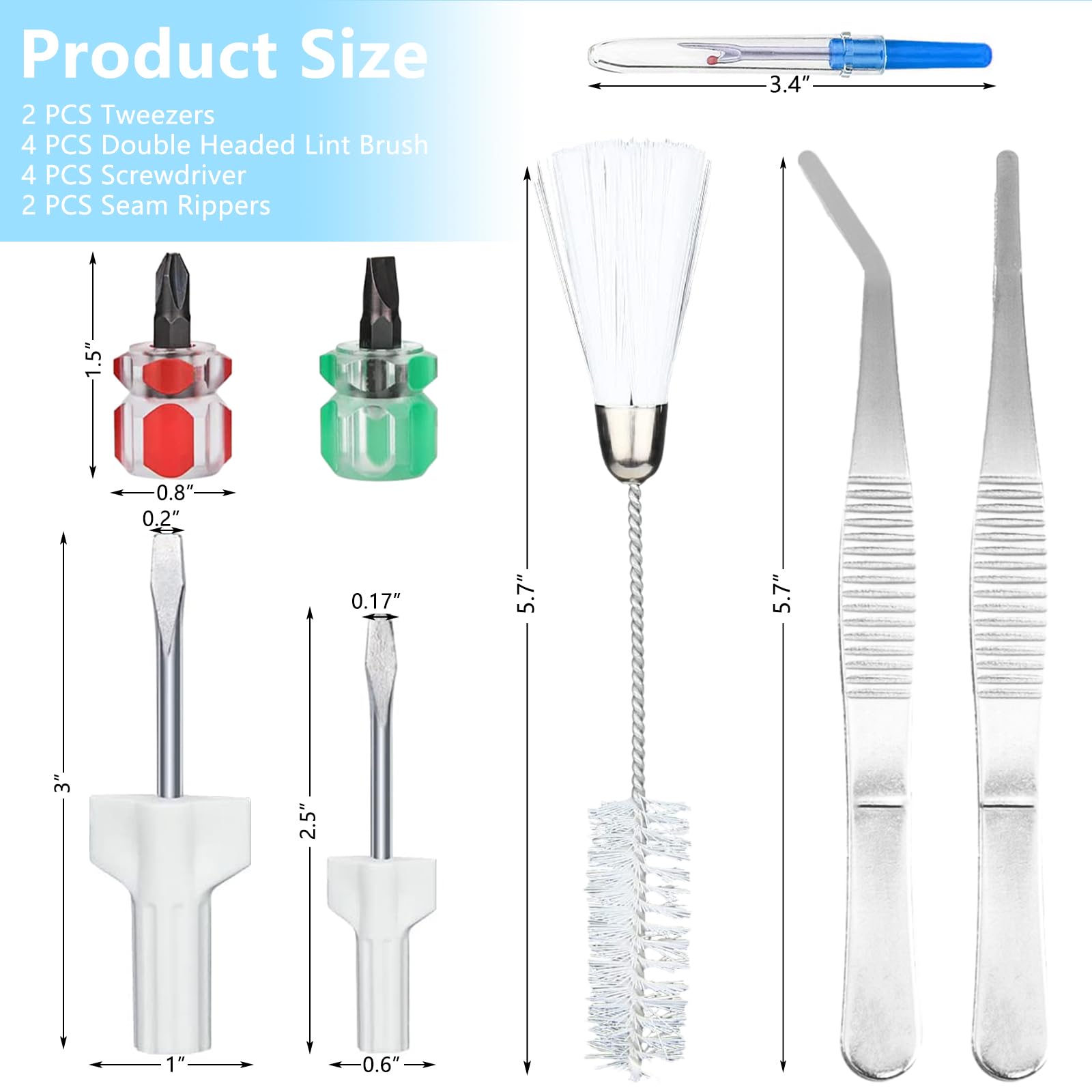 Essential Sewing Machine Cleaning Kit 12Pcs Includes Durable Tweezers Double Headed Lint Brush 4Pcs Short Screwdrivers,Seam Rippers|Sewing Machine Repair Tools for Sewing Lover Maintain Daily Needs