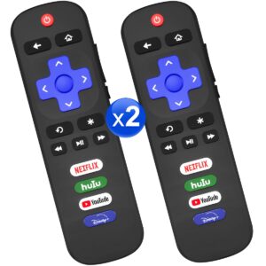 (pack of 2) replacement remote control for roku tv,for tcl/hisense/sharp/philips/onn/element/insignia roku tv,with shortcut buttons netflix/youtube/hulu/disney+ (not for roku stick or box)