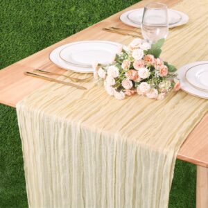 tutive cheesecloth table runner 13.3ft long boho table runner vintage rustic gauze wedding dining table decorations for holiday birthday party baby shower event decorations (beige,35x160 inch)