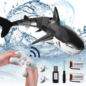 bennol 2.4ghz remote control shark toys for boys kids, 1:18 scale high simulation shark for pool, electric rc shark fish toys with light & spray water function for 4 5 6 7 8 9 year olds kid boys girls